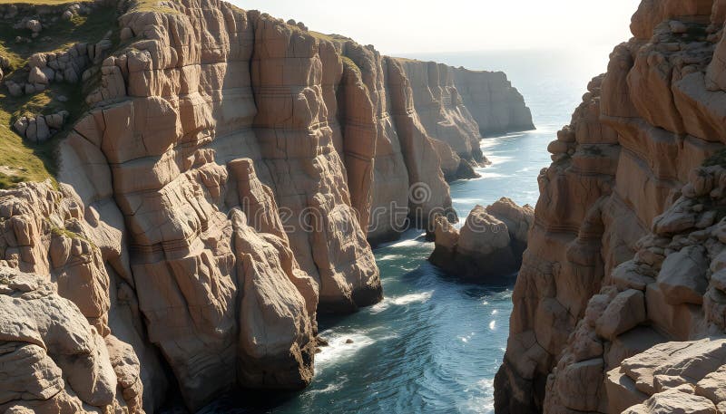 Majestic Coastal Cliffs and the Ocean S Embrace Stock Illustration ...