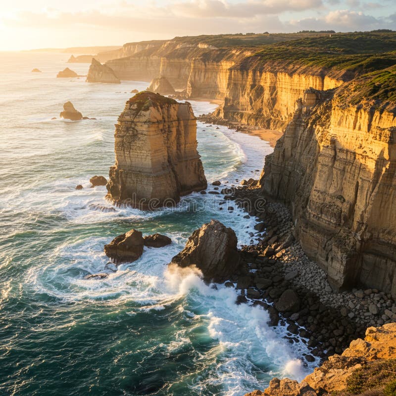 Dramatic Coastal Scene Featuring Towering Limestone Cliffs and Rock ...