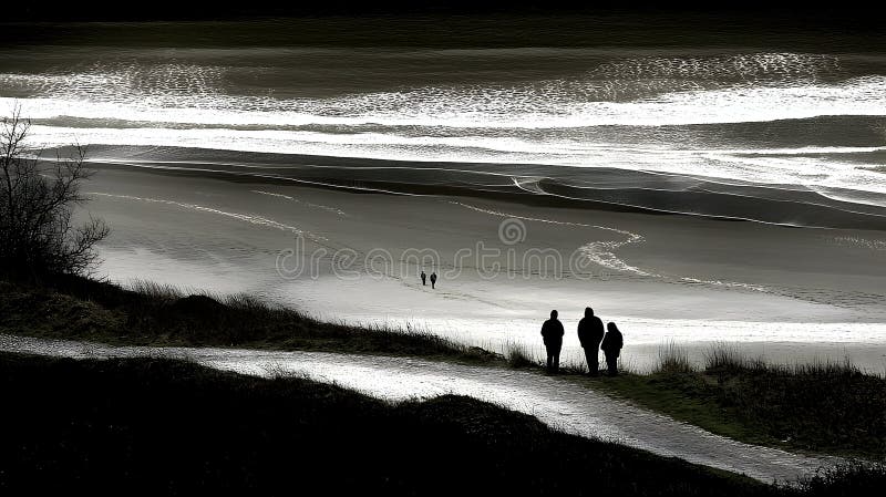 Dramatic Coastal Scene with Figures on a Cliff Top Stock Image - Image ...
