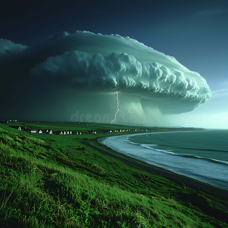 Dramatic Coastal Scene with a Massive Storm Cloud Looming Over a ...