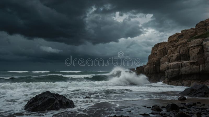 Dramatic Coastal Scene Under a Stormy Sky Stock Photo - Image of ...