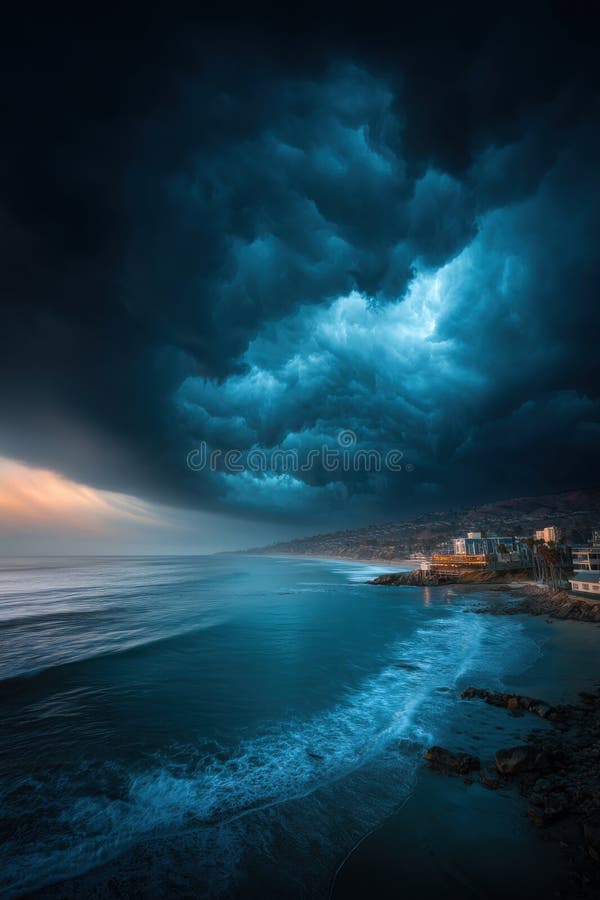 Dramatic Coastal Storm at Sunset: a Breathtaking View of the Ocean and ...
