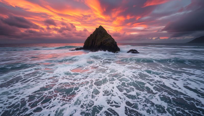 Dramatic Coastal Sunset at the Sea Stack Cliffs Landscape Stock ...