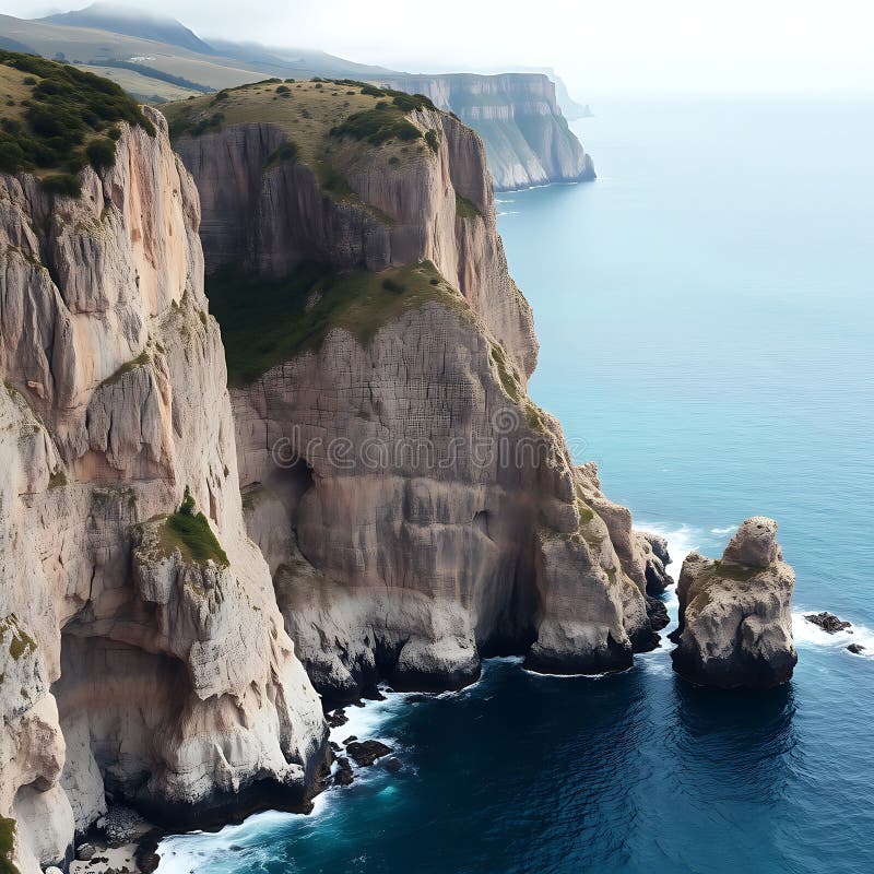 A Dramatic Coastline with Towering Sea Cliffs and Turquoise Water Below ...