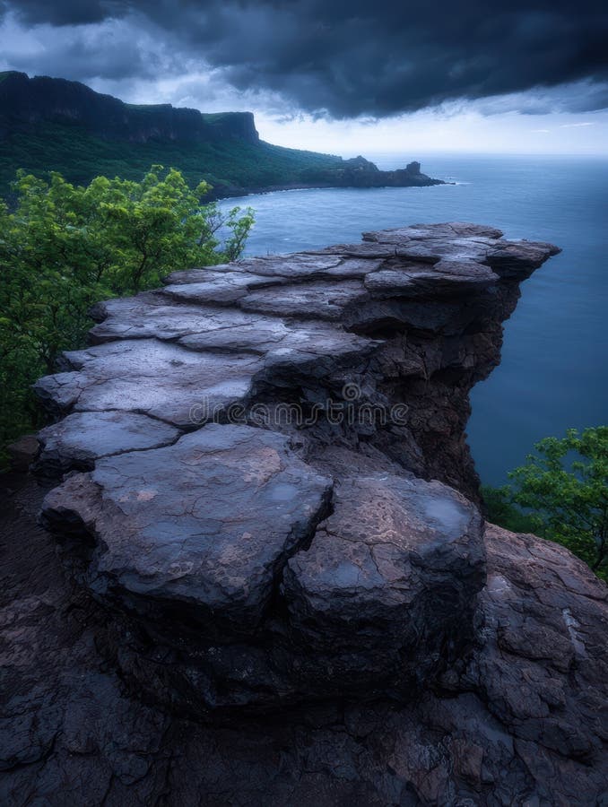 Dramatic Coastline View from a Rocky Cliff Edge. Stock Illustration ...