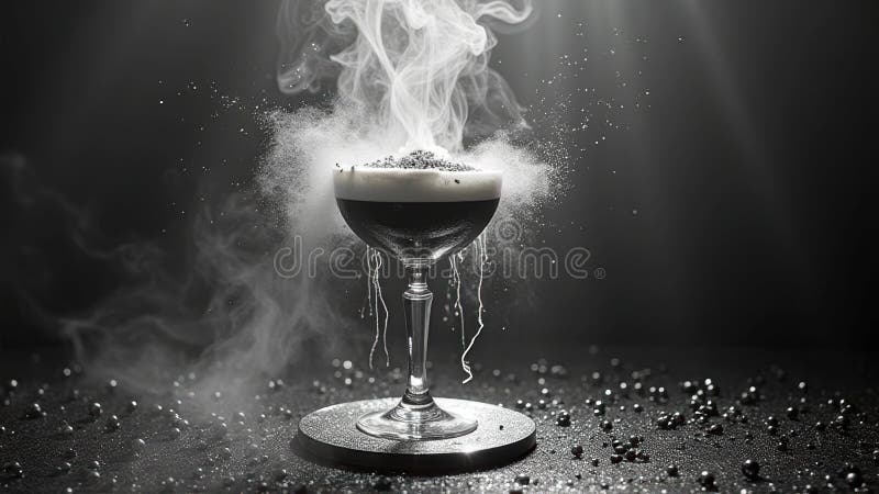 Dramatic Cocktail with Smoke and Powder Effects in Elegant Glass Stock ...