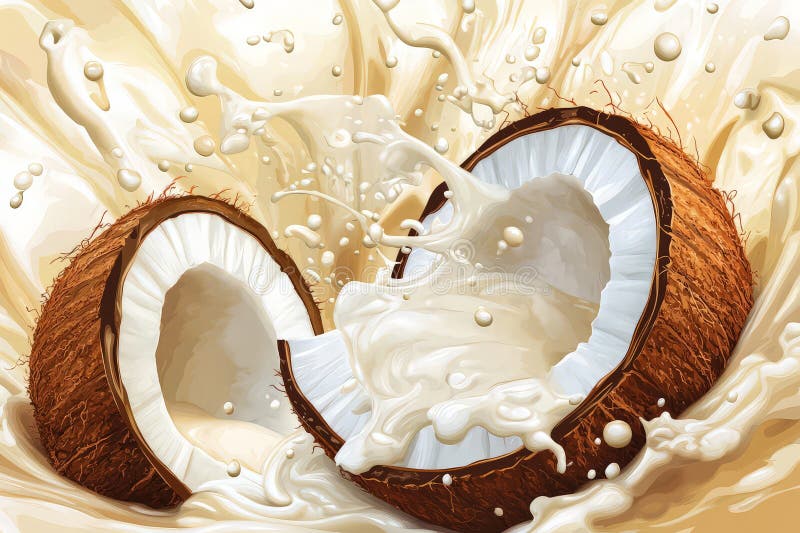 Dramatic Coconut Milk Splash Stock Illustration - Illustration of ...