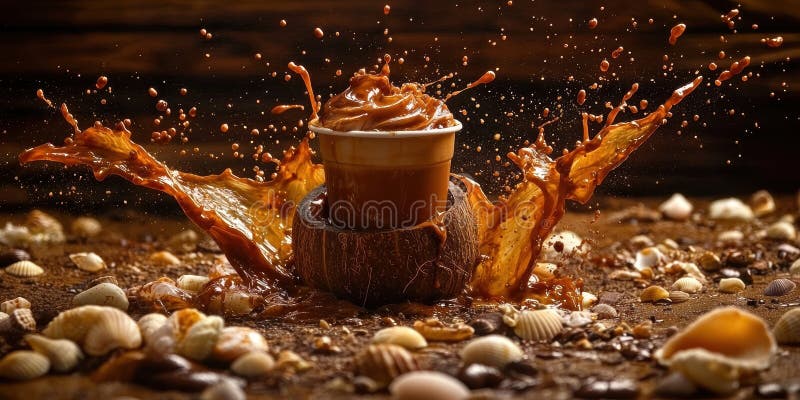 Dramatic Coffee Splash in Coconut Shell Iced Coffee Beverage Photo ...