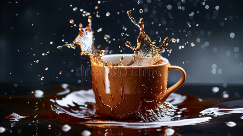 Dramatic Coffee Splash in Mid-Air Over a Cup Stock Photo - Image of ...
