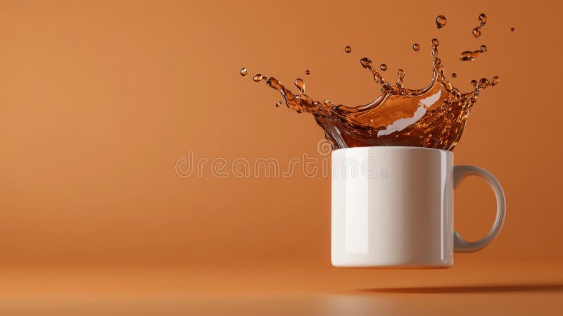 Dramatic Coffee Splash in White Mug Against Terracotta Background Still ...