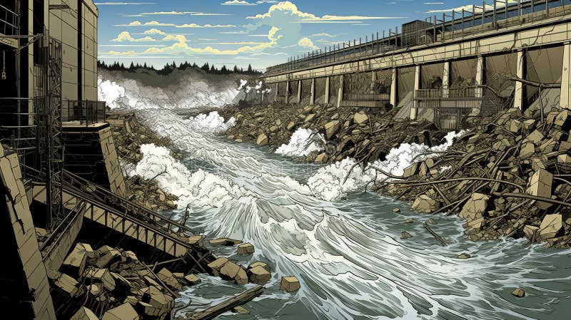 Dramatic Collapse of a Majestic Industrial Dam Structure Stock ...