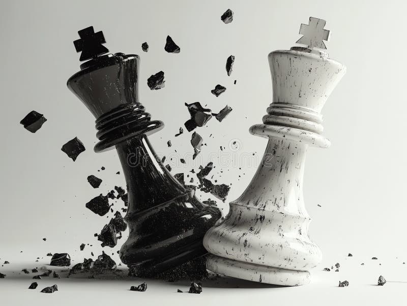 Dramatic Collision of Black and White Chess Kings with Explosive Debris ...