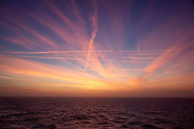 Dramatic Colorful Sunrise Sky Over North Atlantic Ocean. Cloudscape ...