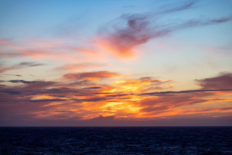 Dramatic Colorful Sunset Sky Over North Atlantic Ocean. Cloudscape ...