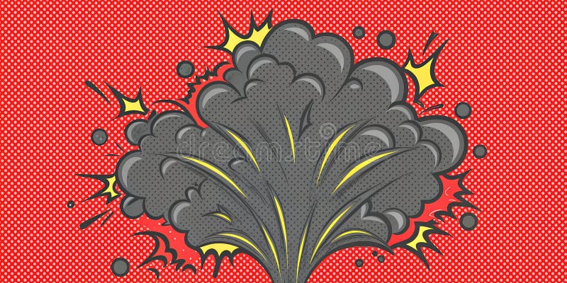 Dramatic Comic Book Explosion Illustration Grey Smoke Cloud Red ...