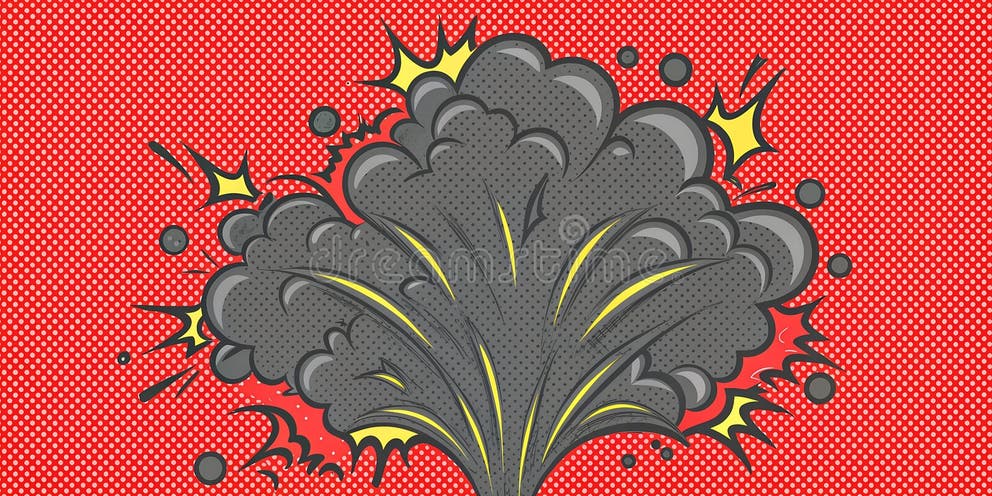 Dramatic Comic Book Explosion Illustration Grey Smoke Cloud Red ...