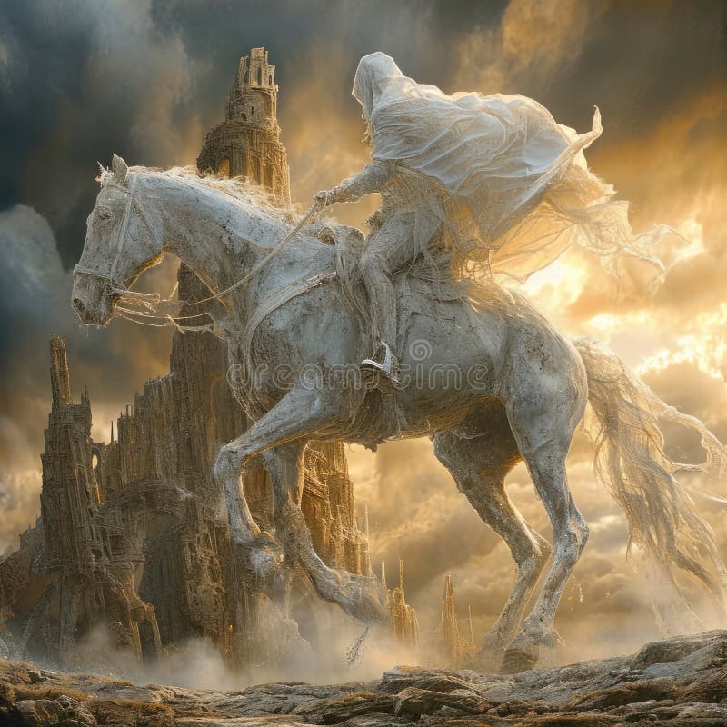 A Dramatic Composition Depicts a Ghostly Rider on a Mighty Horse ...