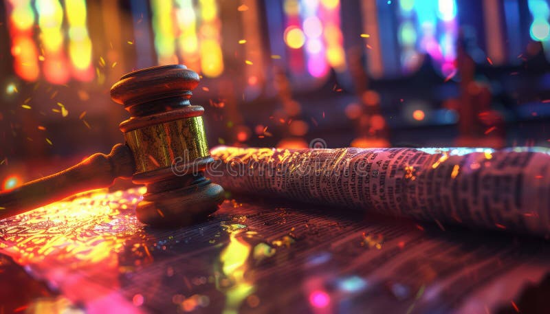 Abstract Gavel and Legal Document with Colorful Illumination Depicting ...