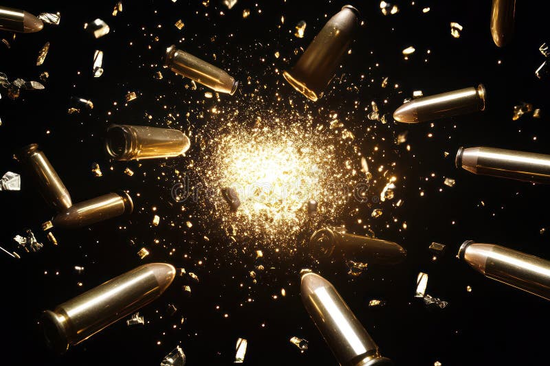 Falling Bullets Border Over Black Background with Light Stock Image ...