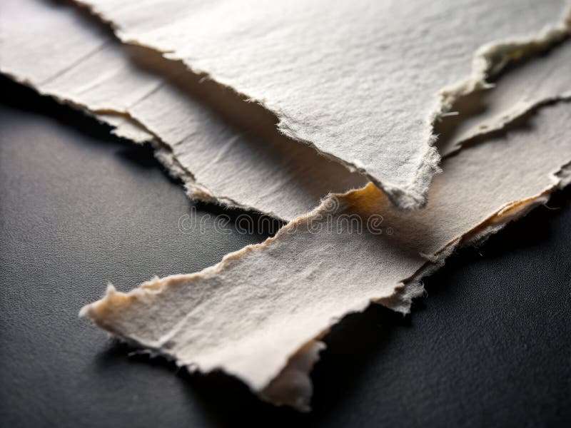 Dramatic Composition with Torn White Paper Sheets Against a Dark ...