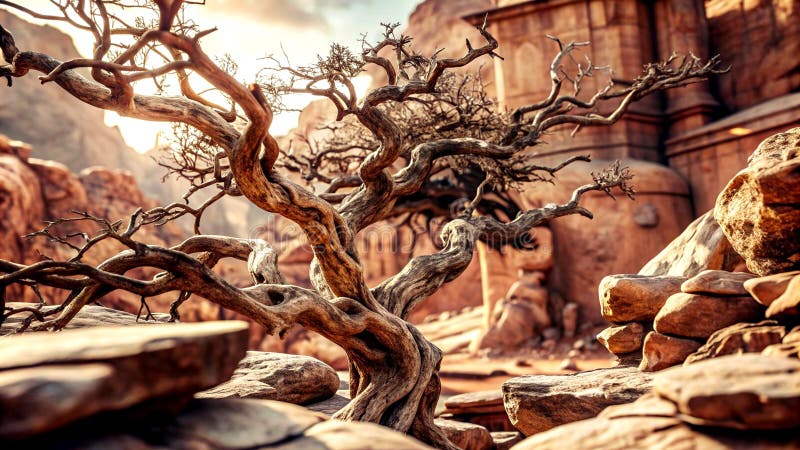 A Dramatic Composition of Weathered Rocks and Twisted Branches ...