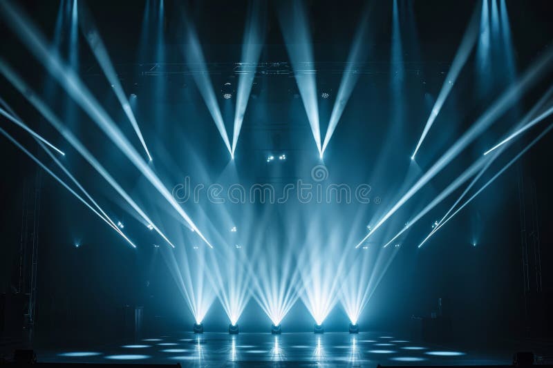 Dramatic Concert Stage with Blue and White Beams of Light Stock Photo ...