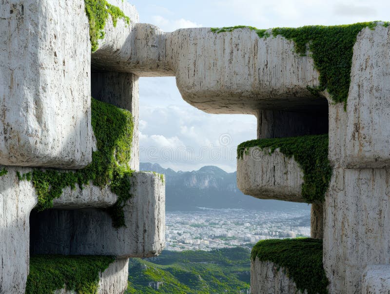 Dramatic Concrete Architecture with Lush Greenery Overlooking a ...