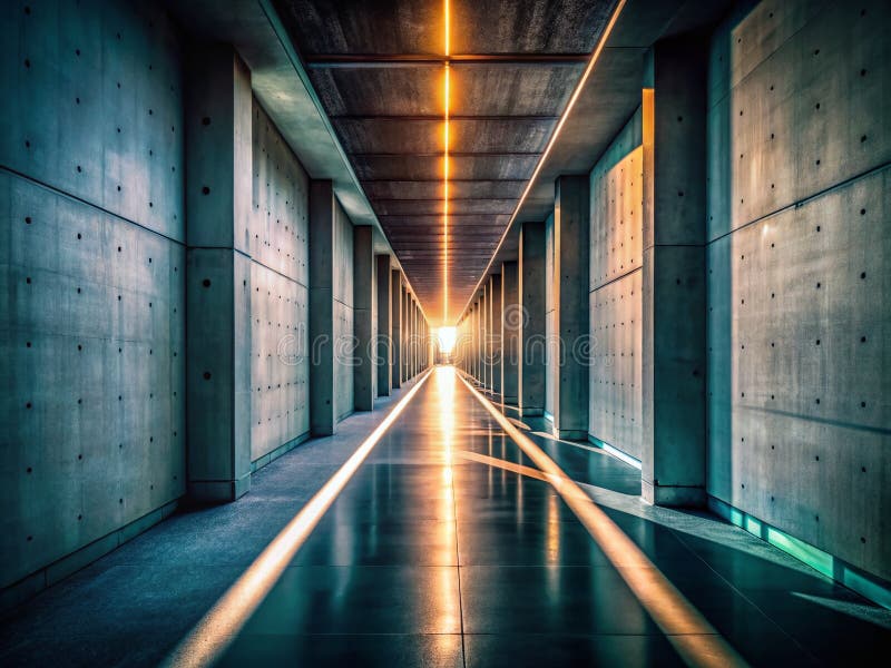 Dramatic Concrete Corridor Light Rays Illuminating a Modern ...