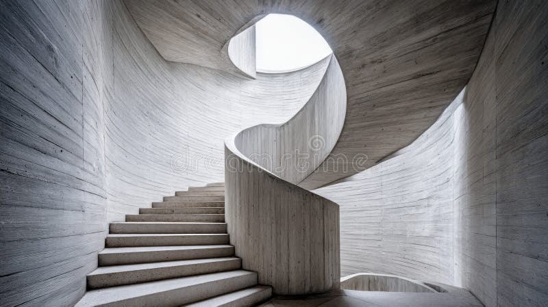 Dramatic Concrete Spiral Staircase with Striking Geometry, Creating a ...