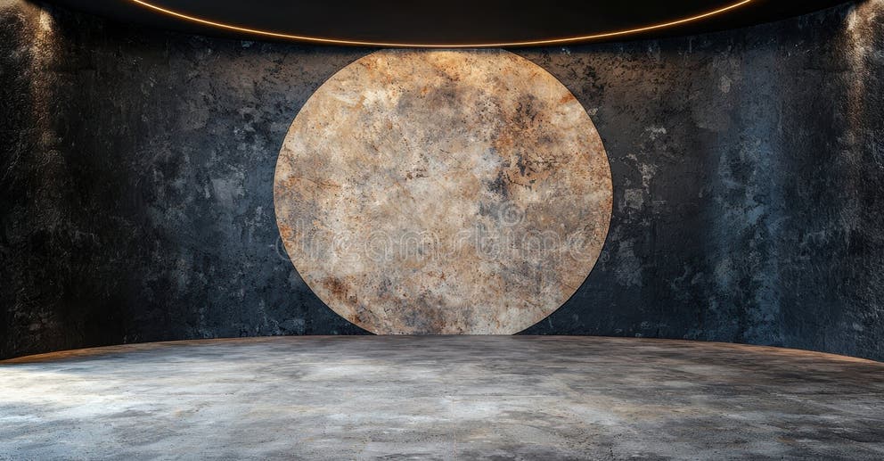 Dramatic Concrete Stage with Large Circular Backdrop Stock Illustration ...