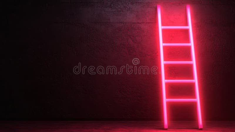 Dramatic Contrast, Illuminated Red Ladder Against a Dark Wall Creates ...