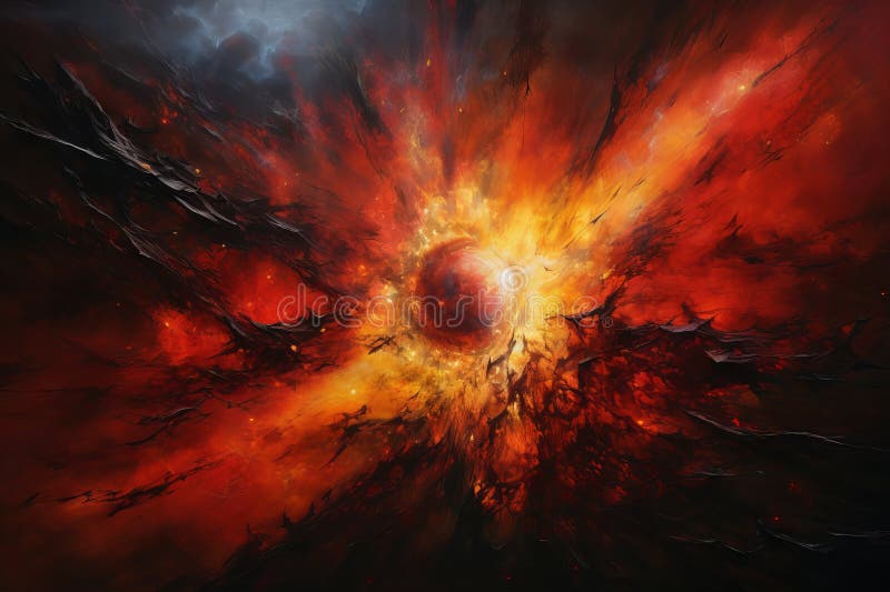 A Dramatic Cosmic Explosion with Fiery Reds and Bright Yellows Stock ...