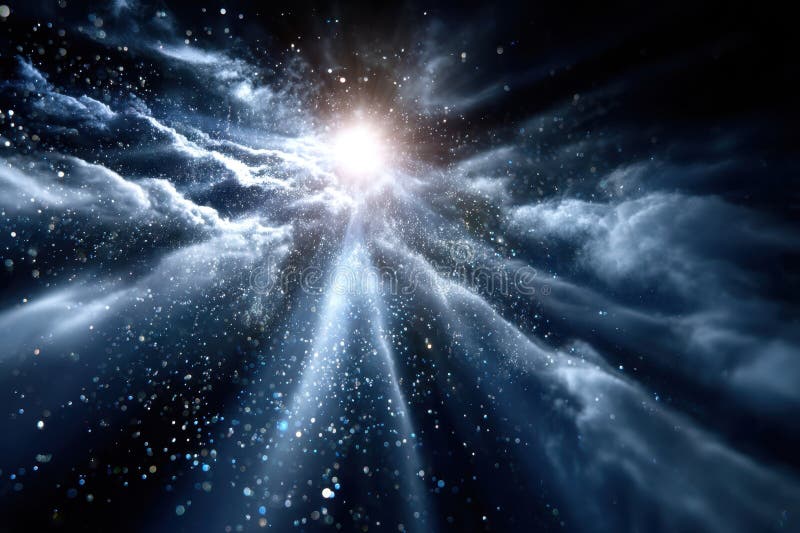 Dramatic Cosmic Illustration with Bright Light Breaking through Dark ...
