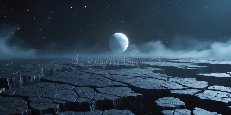 Dramatic Cosmic Landscape of Cracked Planet and Orbiting Moon in Deep ...