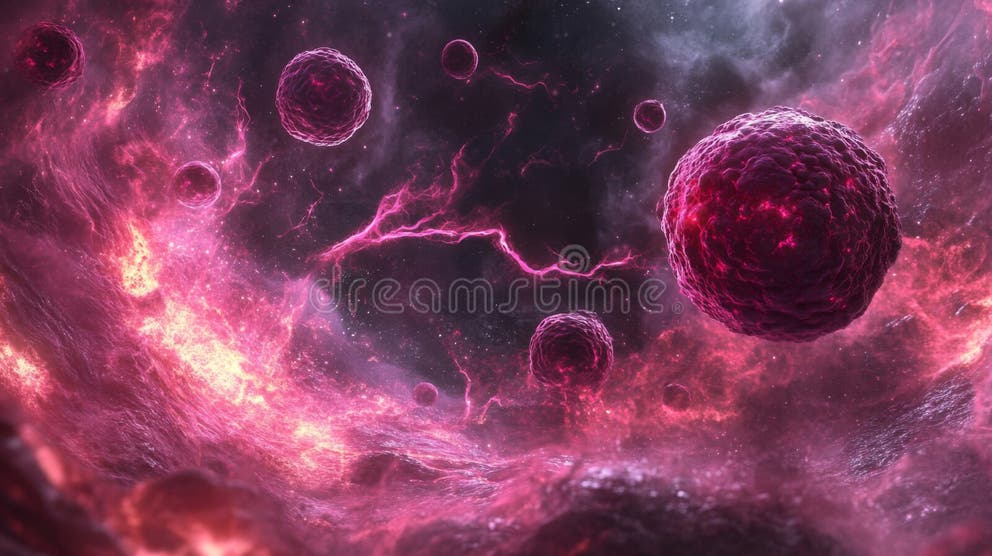 Dramatic Cosmic Nebula with Floating Spheres Against Deep Space ...