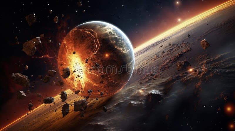 Dramatic Cosmic Scene of Two Colliding Planets in Deep Space Stock ...