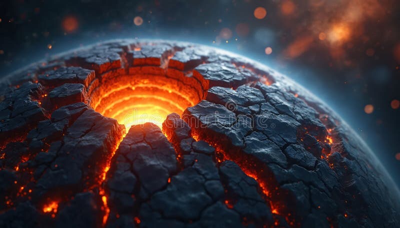 Dramatic Cracked Earth Planet Digital Artwork. Glowing Core, Abstract ...