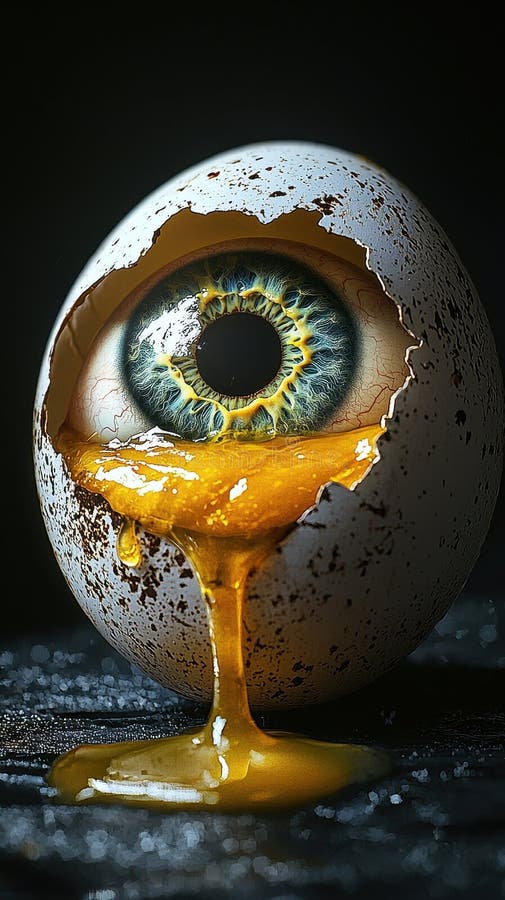 Dramatic Cracked Egg with Human Eye and Flowing Yolk Stock Image ...