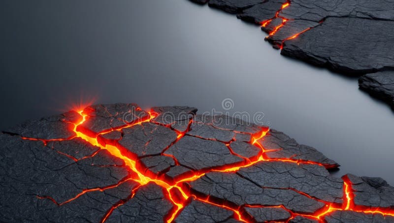 Dramatic Cracked Lava Rock Background with Glowing Red Cracks. Stock ...