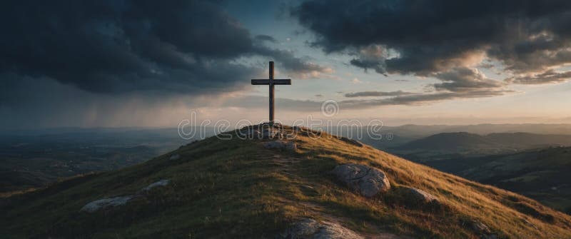 Dramatic Cross on a Hilltop with an Inspiring Powerful Sky Landscape ...
