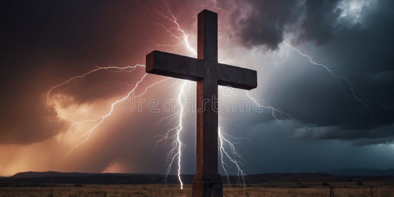 Dramatic Cross with Lightning Storm in the Background Powerful and ...