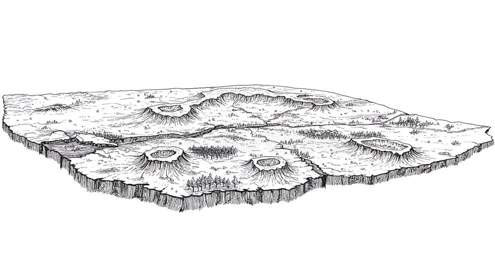 Dramatic Cross-section View of Volcanic Craters and Geological ...