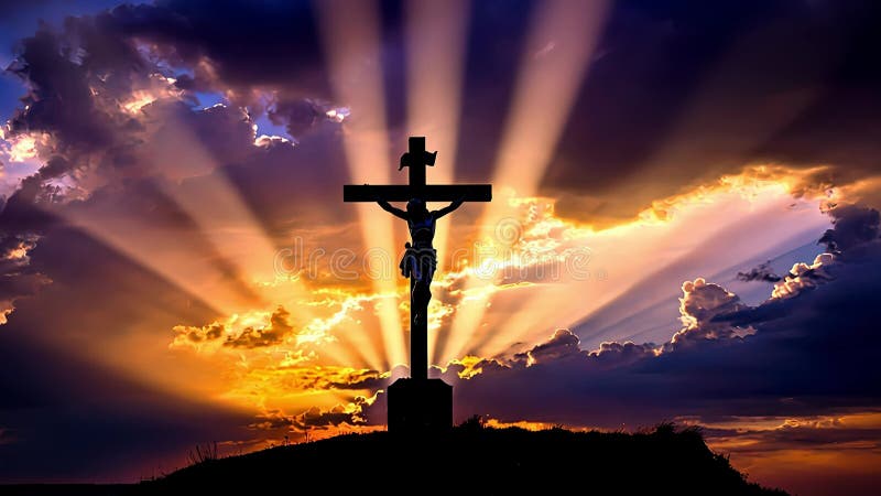 Dramatic Cross Silhouette at Sunset with Radiant Sky and Clouds Stock ...