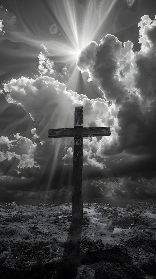 Dramatic Cross with Sunlight Breaking through Stormy Clouds Stock Image ...