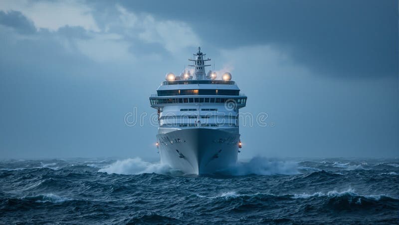 Dramatic Cruise Ship Navigating Stormy Seas Surrounded by Towering ...