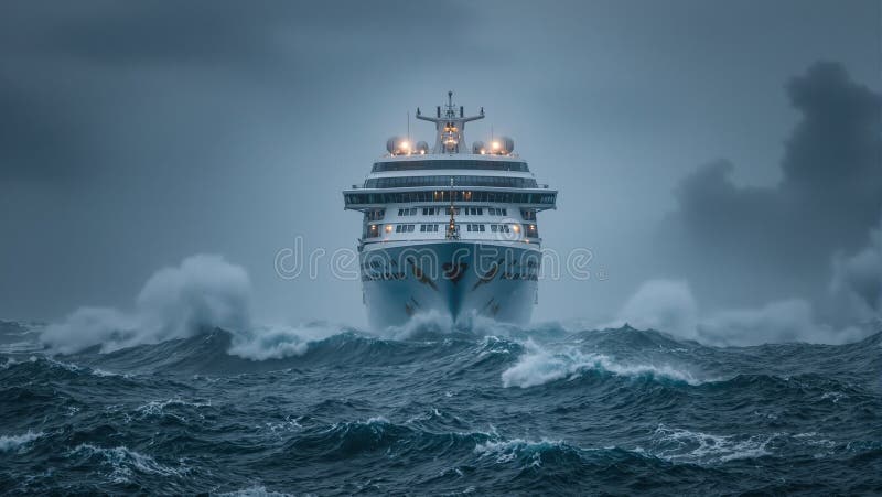 Dramatic Cruise Ship Navigating Stormy Seas Surrounded by Towering ...