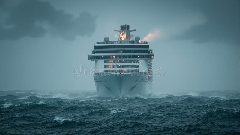 Dramatic Cruise Ship Navigating Stormy Seas Surrounded by Towering ...