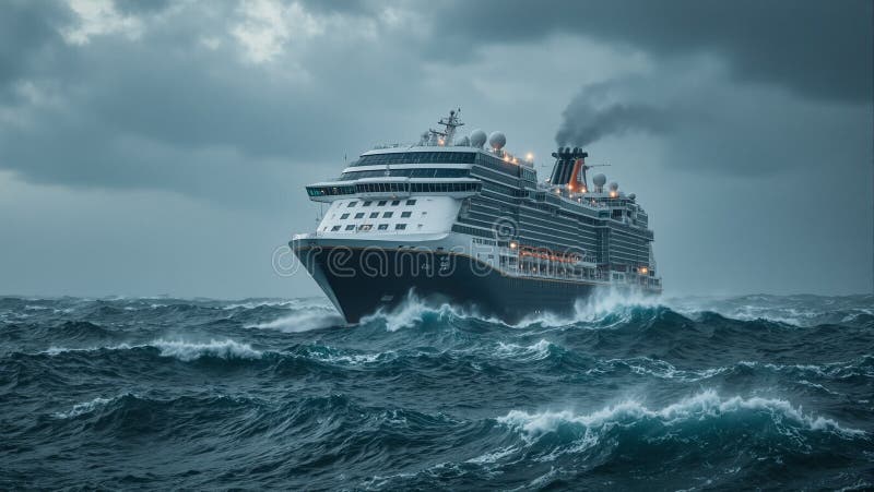 Dramatic Cruise Ship Navigating Stormy Seas Surrounded by Towering ...