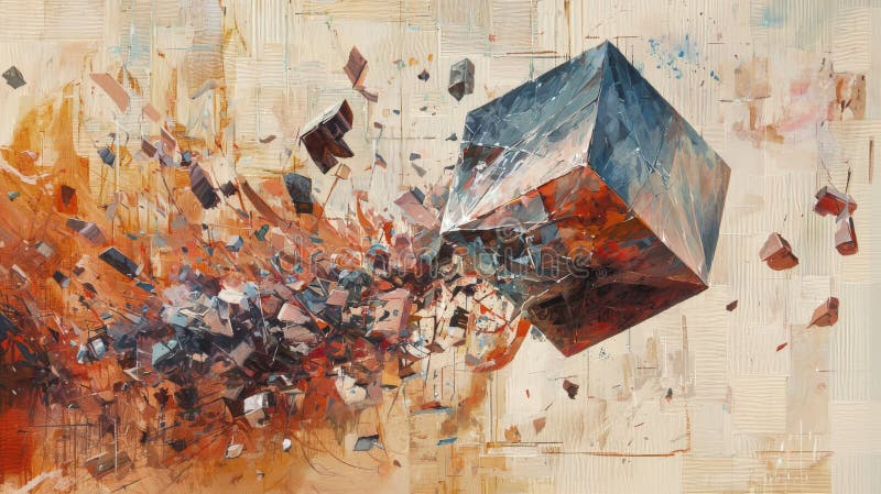 Dramatic Cube Shattering Midair Abstract Art Creative Studio Colorful ...