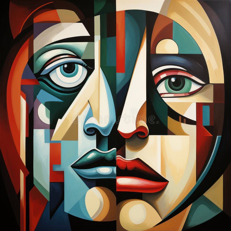 Cubist Convergence of Human Features in Bold Contrast. AI Generation ...